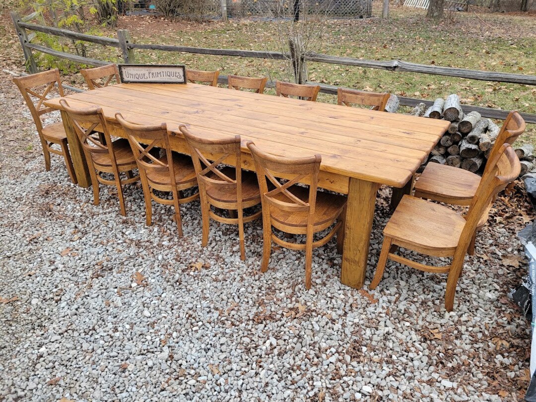Rustic FARM TABLE 10 Ft or 12 Foot Set W/you Pick Chairs Farm House Country Cabin Distressed ...