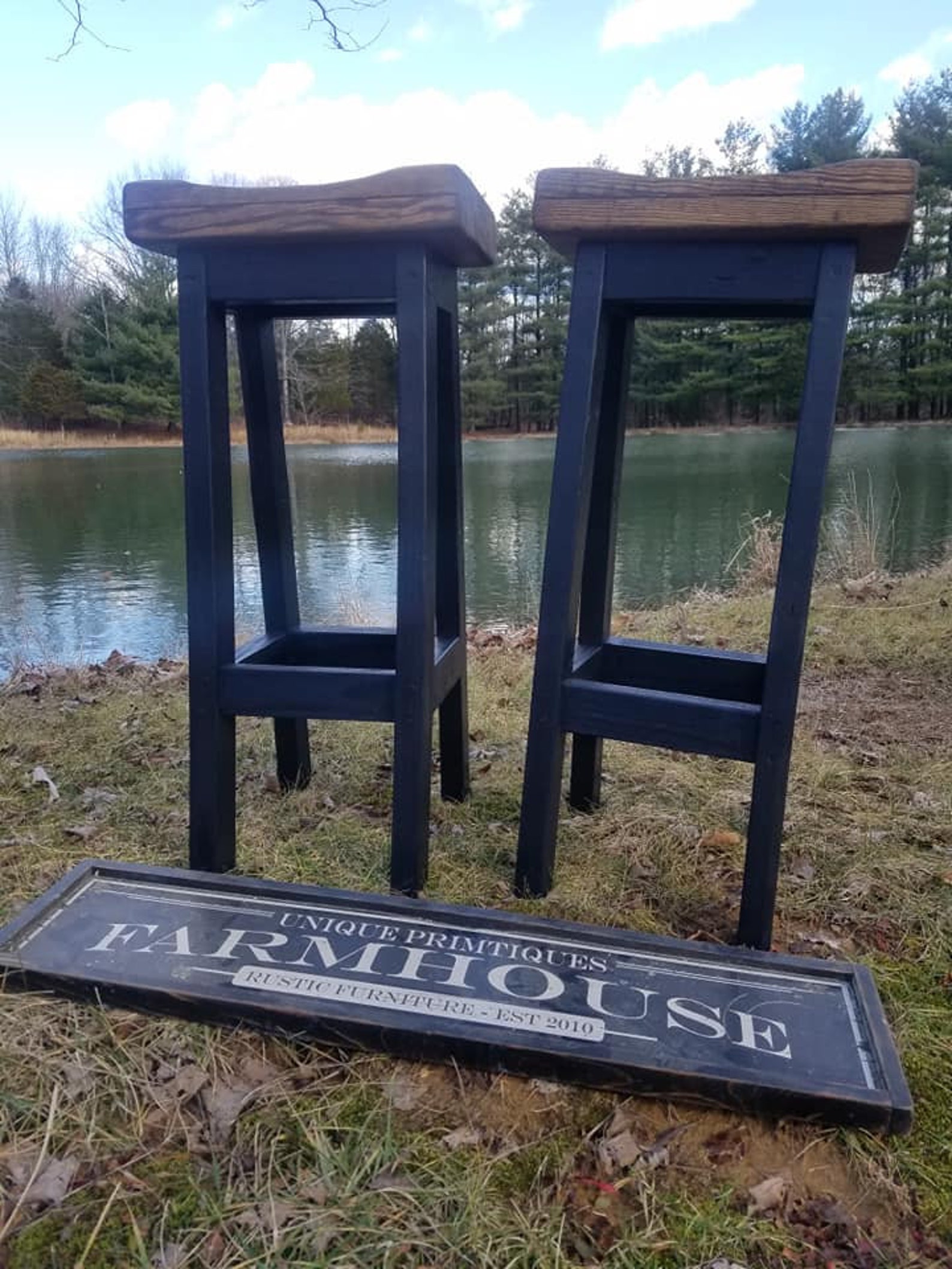 FARMHOUSE BAR STOOLS Lot of Two Rustic Farm House Kitchen Tall - Etsy