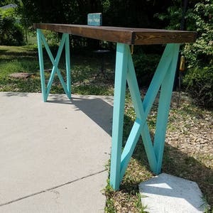 RUSTIC BAR TABLE Sofa Console X End Dark Walnut Geyser Mist Long ...