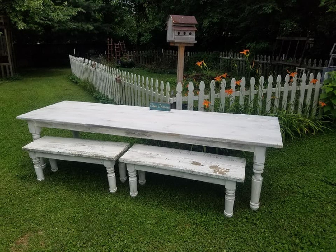 French Country Rustic Farmhouse TABLE & Two Bench Set Reclaimed ...