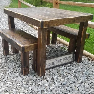 RUSTIC LODGE TABLE Country Cabin Kitchen Dining Wood Table Benches Set ...