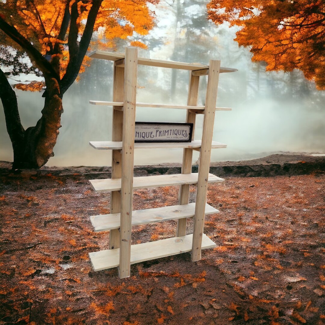 RUSTIC LADDER BOOKCASE Book Shelf Open Back Tall Reclaimed Wood Display ...