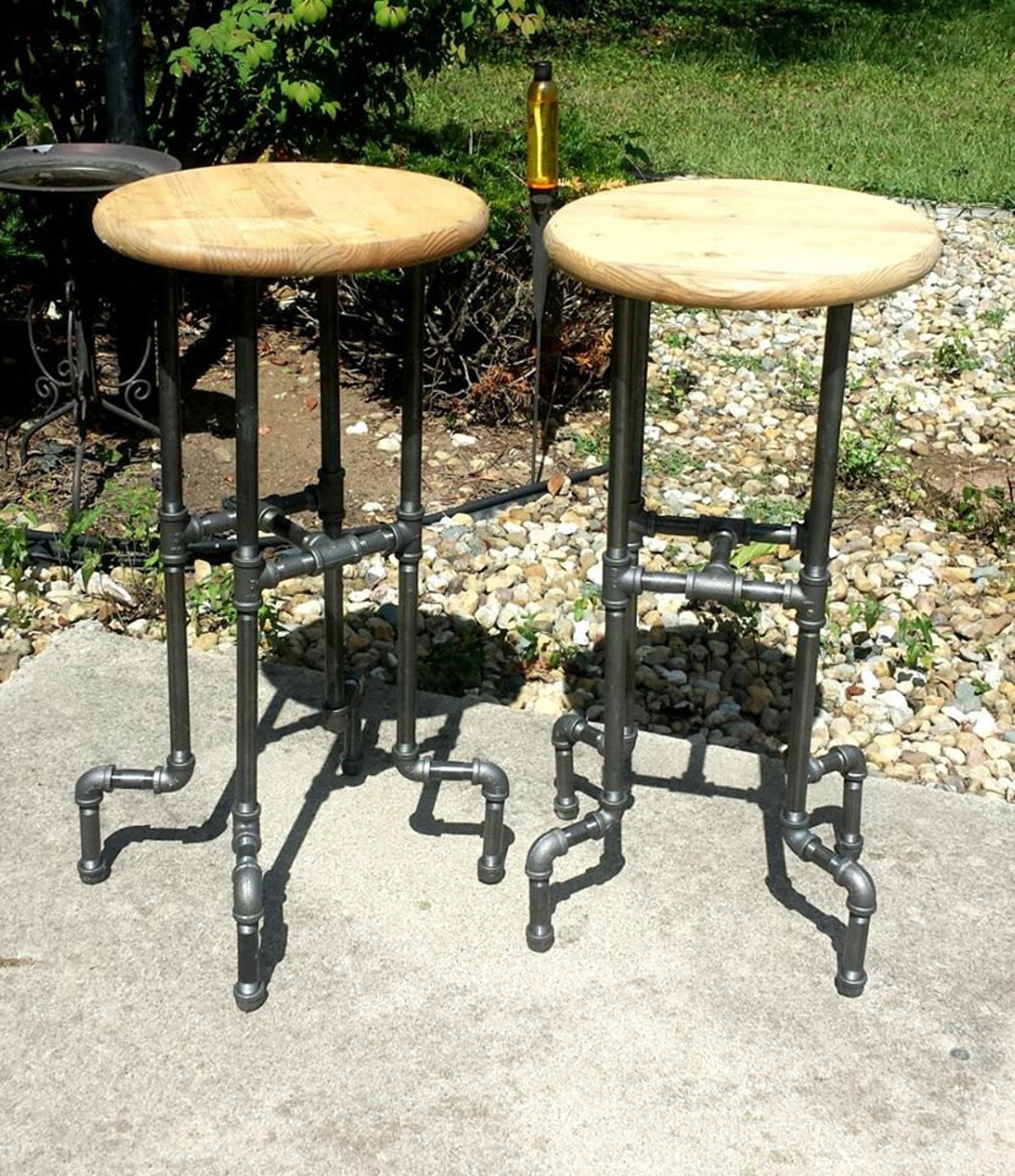 INDUSTRIAL Pipe TABLE Set Of TWO Metal Pipe Golden Oak Stained | Etsy