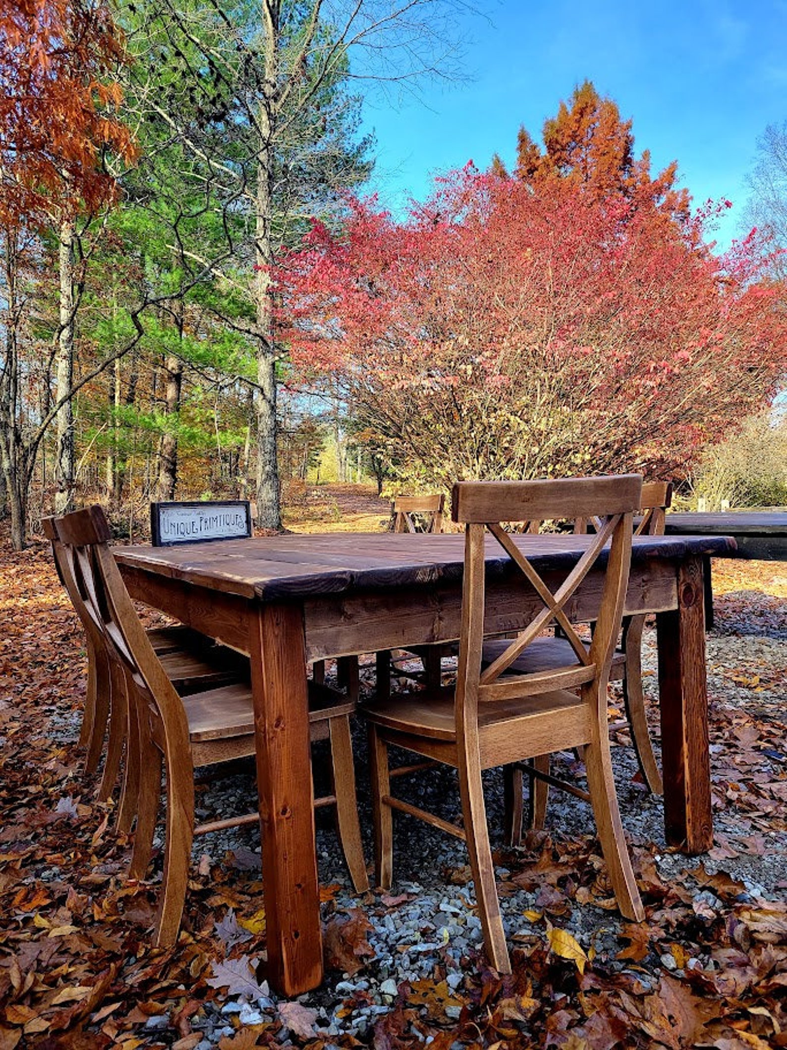 Rustic FARM TABLE 8-foot 9-piece Set W/ Chairs Farm House Country Cabin ...