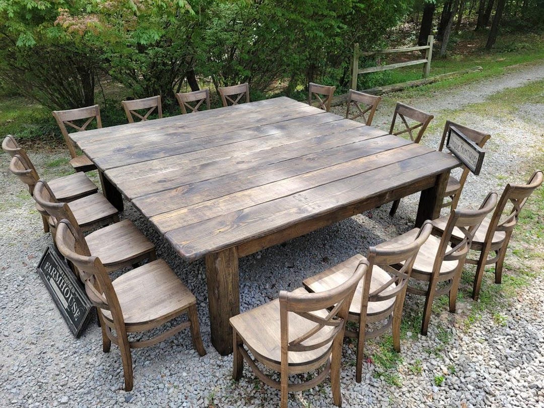 Rustic FARM TABLE Table Set W/you Pick Chairs 8-ft X 8-ft XL Square ...