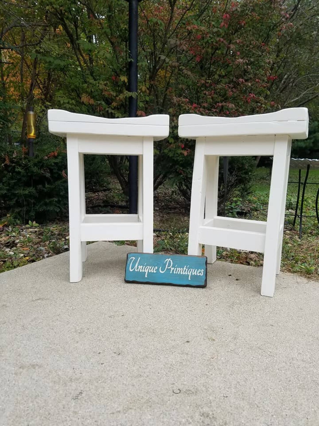 Rustic Kitchen BAR STOOL Bench Reclaimed Wood White Painted Set of TWO ...
