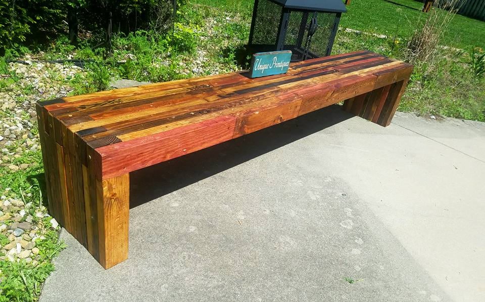 Reclaimed PALLET WOOD Rustic Bench by Unique Primtiques Salvaged Pine ...