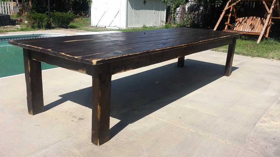 RUSTIC 12-foot FARMHOUSE TABLE Large Farm House Kitchen Dark Walnut ...