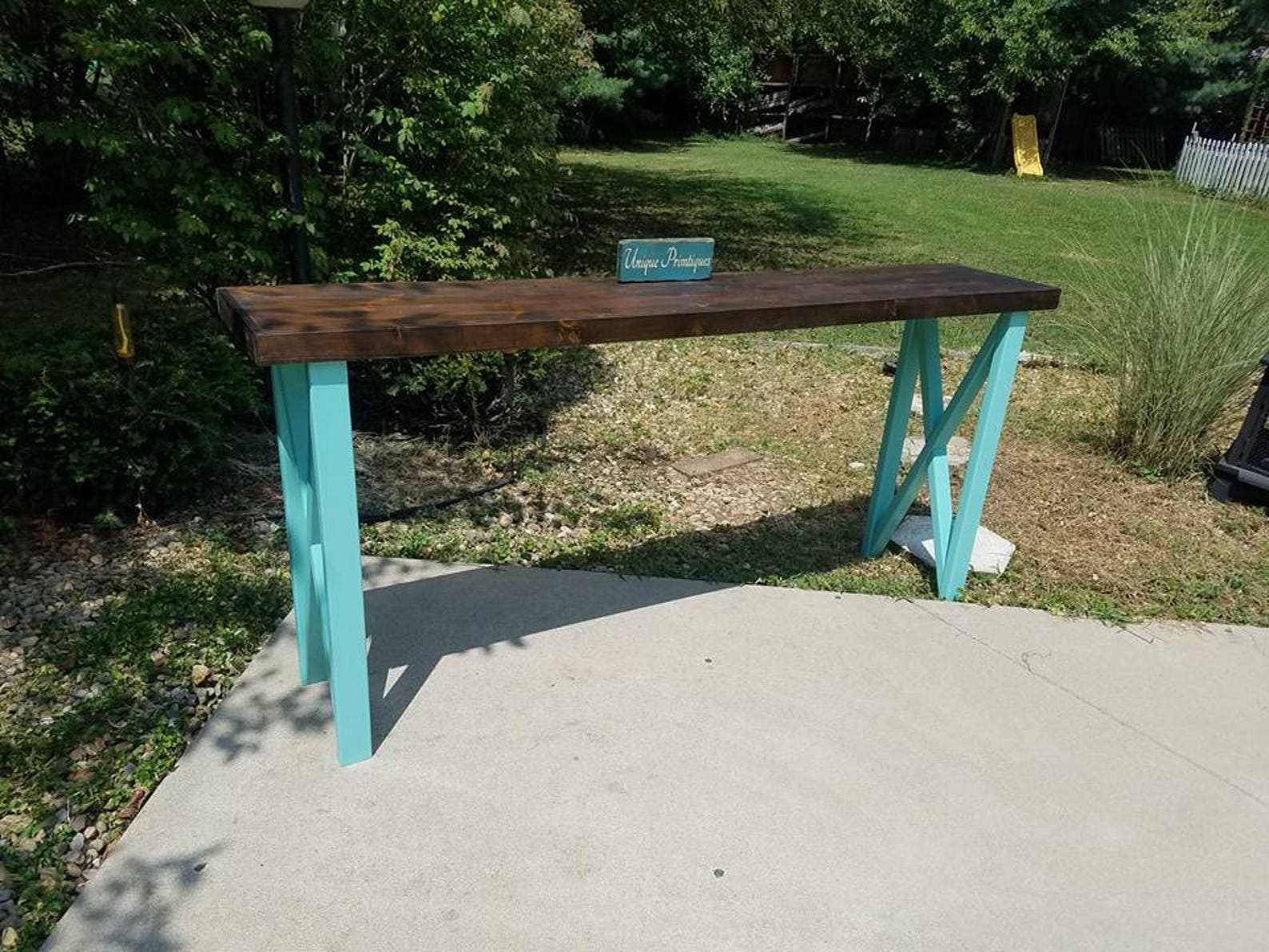 RUSTIC BAR TABLE Sofa Console X End Dark Walnut Geyser Mist Long ...