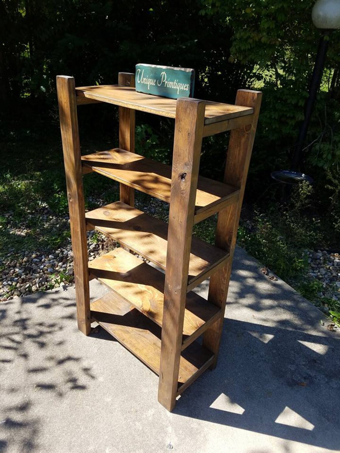 RUSTIC BOOKCASE TALL Wood Display Ladder End Bookshelf Bookcase Five ...