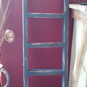 RUSTIC WOOD LADDER Primitive Distressed Blue Home Wall Decor 11" W X33 ...
