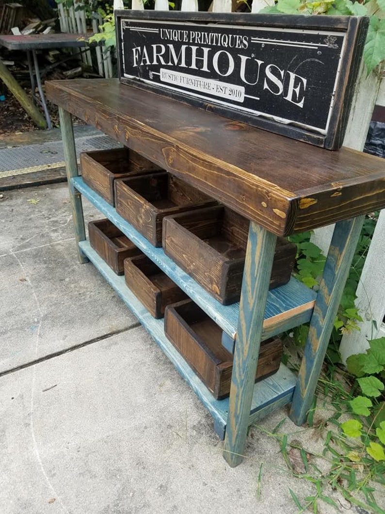 Rustic FARMHOUSE CONSOLE Table & Six Wood Storage Boxes Sofa - Etsy