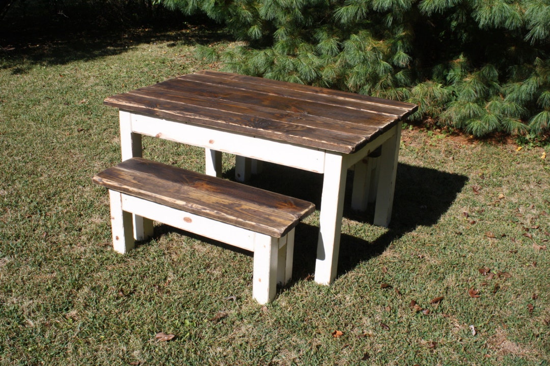 RUSTIC FARMHOUSE TABLE Kitchen Country Living Farm House Dining W/two ...