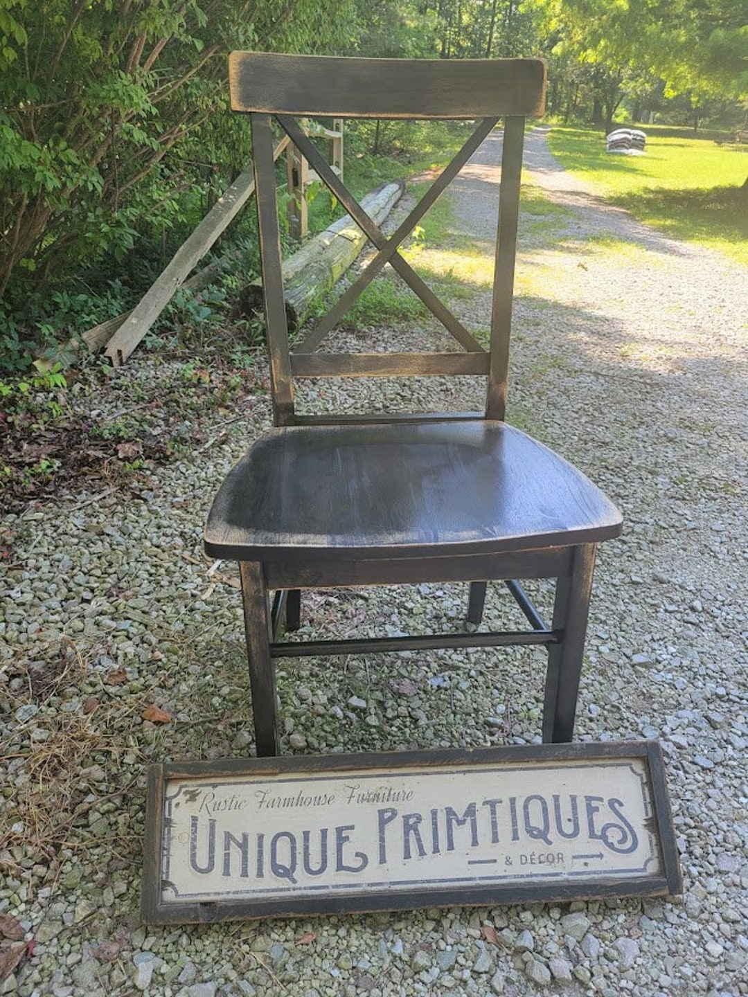 ONE RUSTIC CHAIR Beautiful Rustic Wood Malaysian Oak Solid Wood X-back ...
