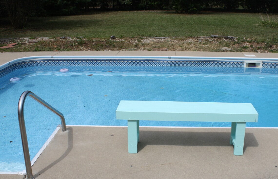 Coastal Living Seaside AQUA Blue Wood Bench by Unique | Etsy