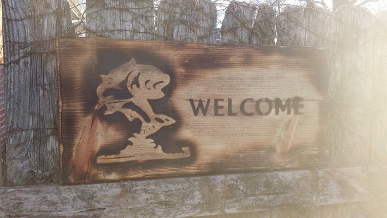Large Fire-burned Leaping BASS WELCOME SIGN Hand-made Art - Etsy
