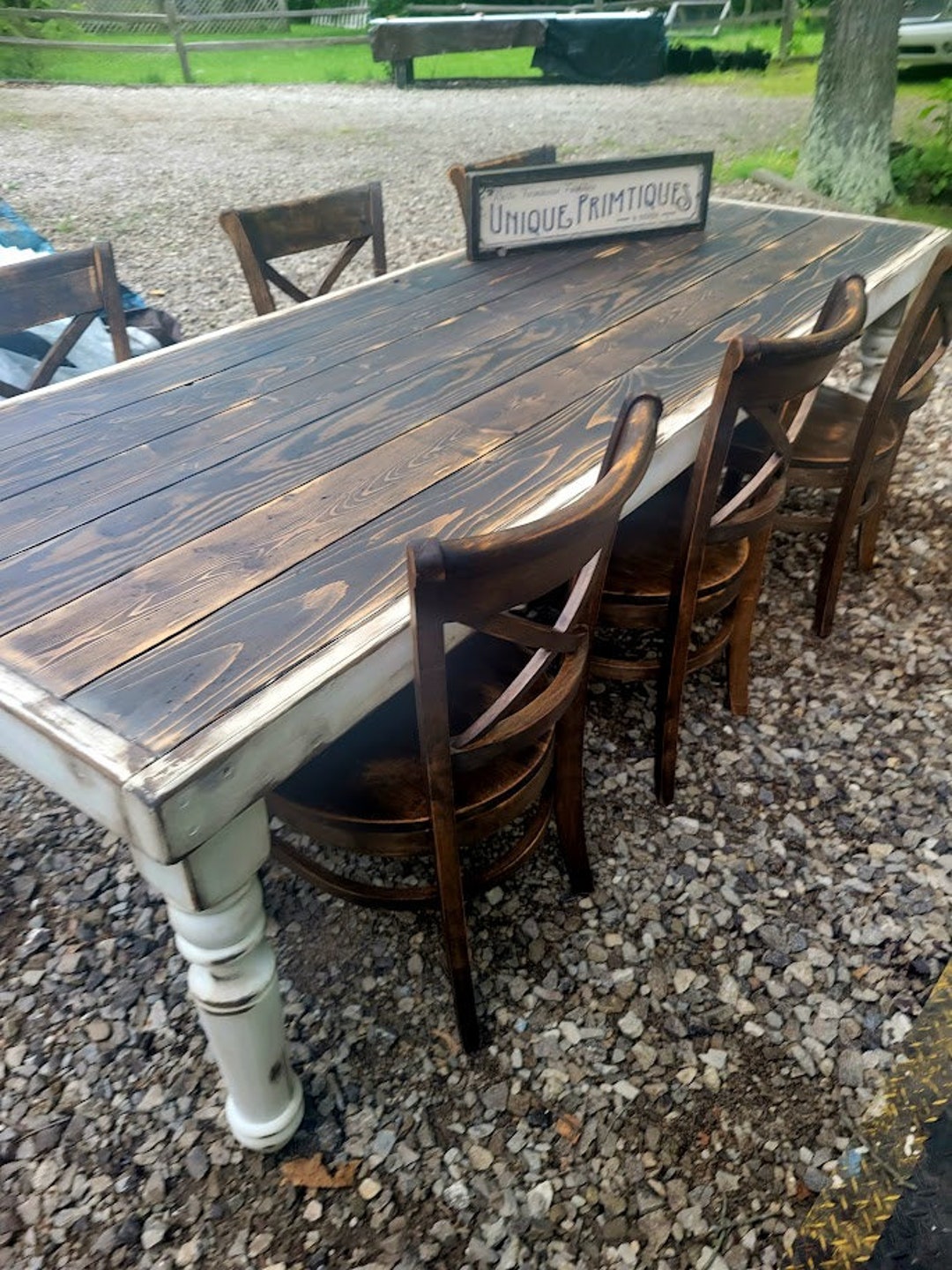 French Country Rustic Art Farmhouse TABLE 7-piece Set 8-foot Table 6 ...