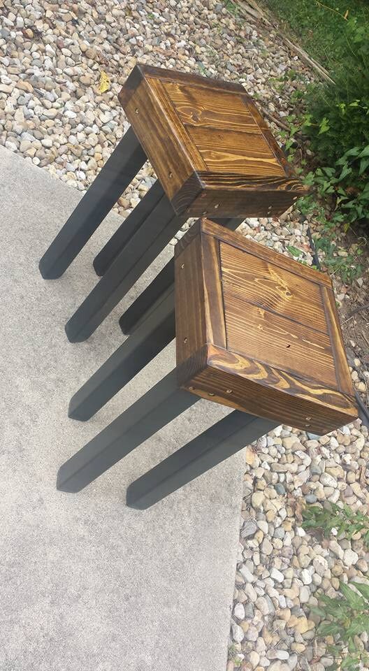 RUSTIC WOOD STOOLS Pair Bar Stool End Corner Lamp Tables Plant Stand ...