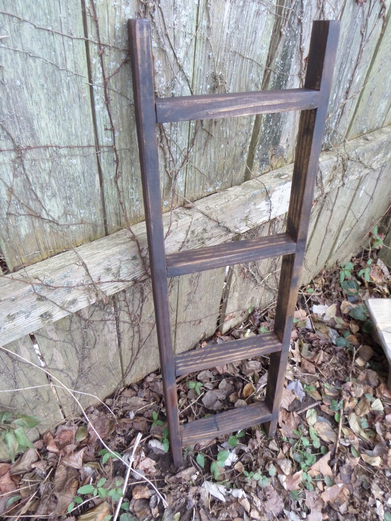 RUSTIC WOOD LADDER Primitive Black Distressed Aged Antiqued Home Decor ...