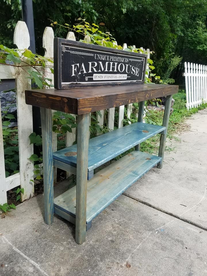 Rustic FARMHOUSE CONSOLE Table & Six Wood Storage Boxes Sofa | Etsy