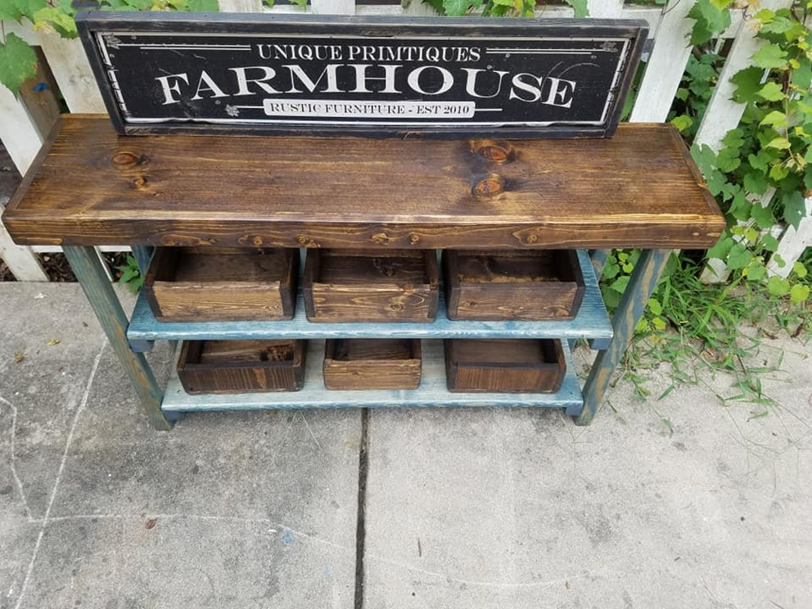 Rustic FARMHOUSE CONSOLE Table & Six Wood Storage Boxes Sofa - Etsy