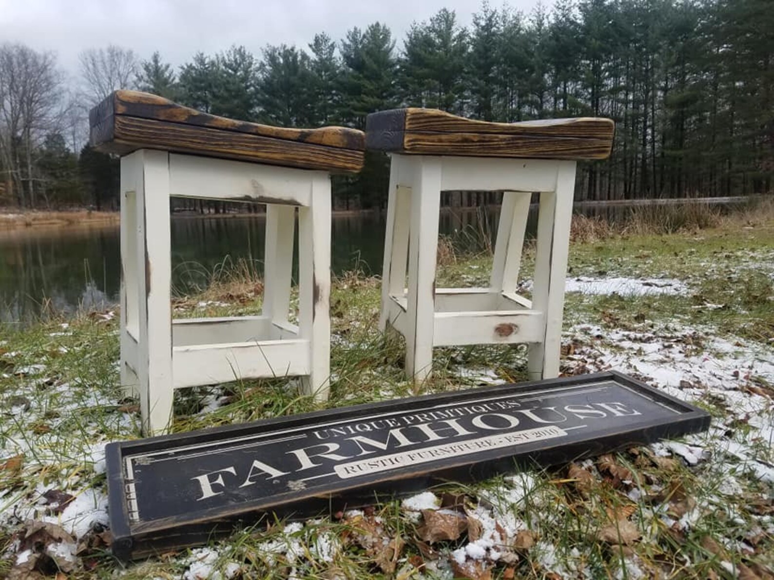 FARMHOUSE BAR STOOLS Lot of Two Rustic Farm House Kitchen Tall | Etsy