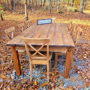 Rustic FARM TABLE 8-foot 9-piece Set W/ Chairs Farm House Country Cabin ...
