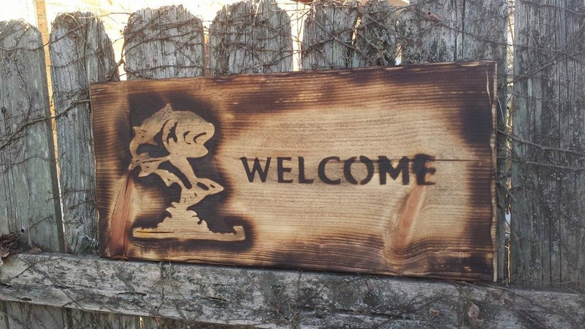 Large Fire-burned Leaping BASS WELCOME SIGN Hand-made Art - Etsy