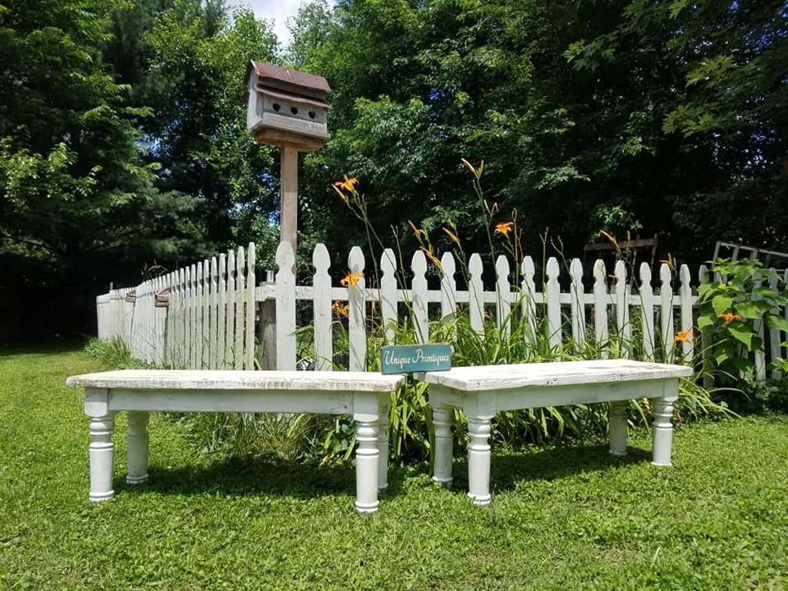 French Country Chic Rustic WOOD BENCH W/ Turned Legs Reclaimed Salvaged ...