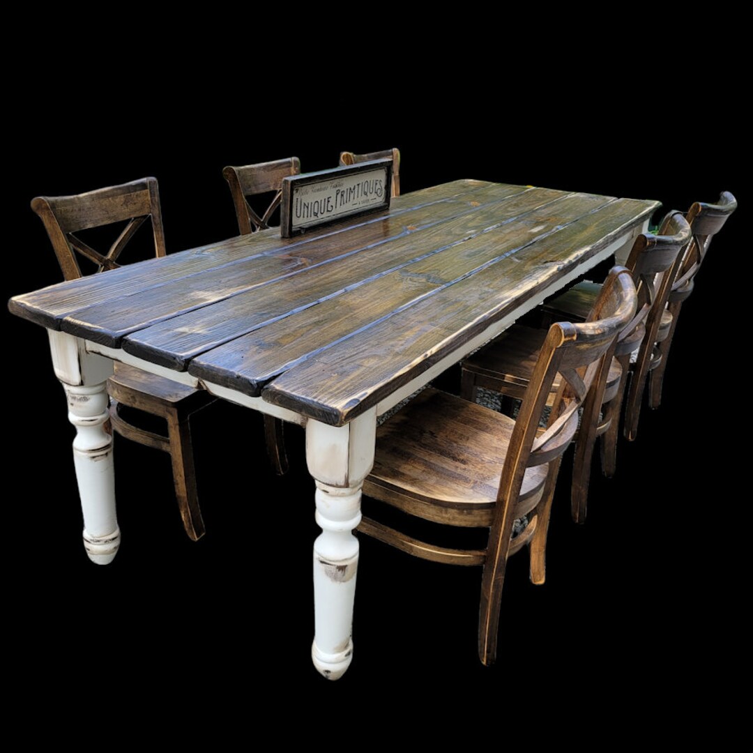 French Country Rustic Art Farmhouse TABLE 7-piece Set 8-foot Table 6 ...