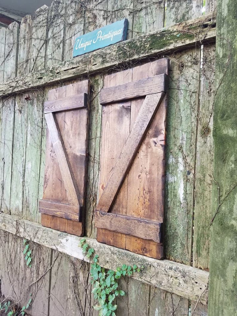 RUSTIC Wood SHUTTERS Dark Walnut Stain Barn z | Etsy