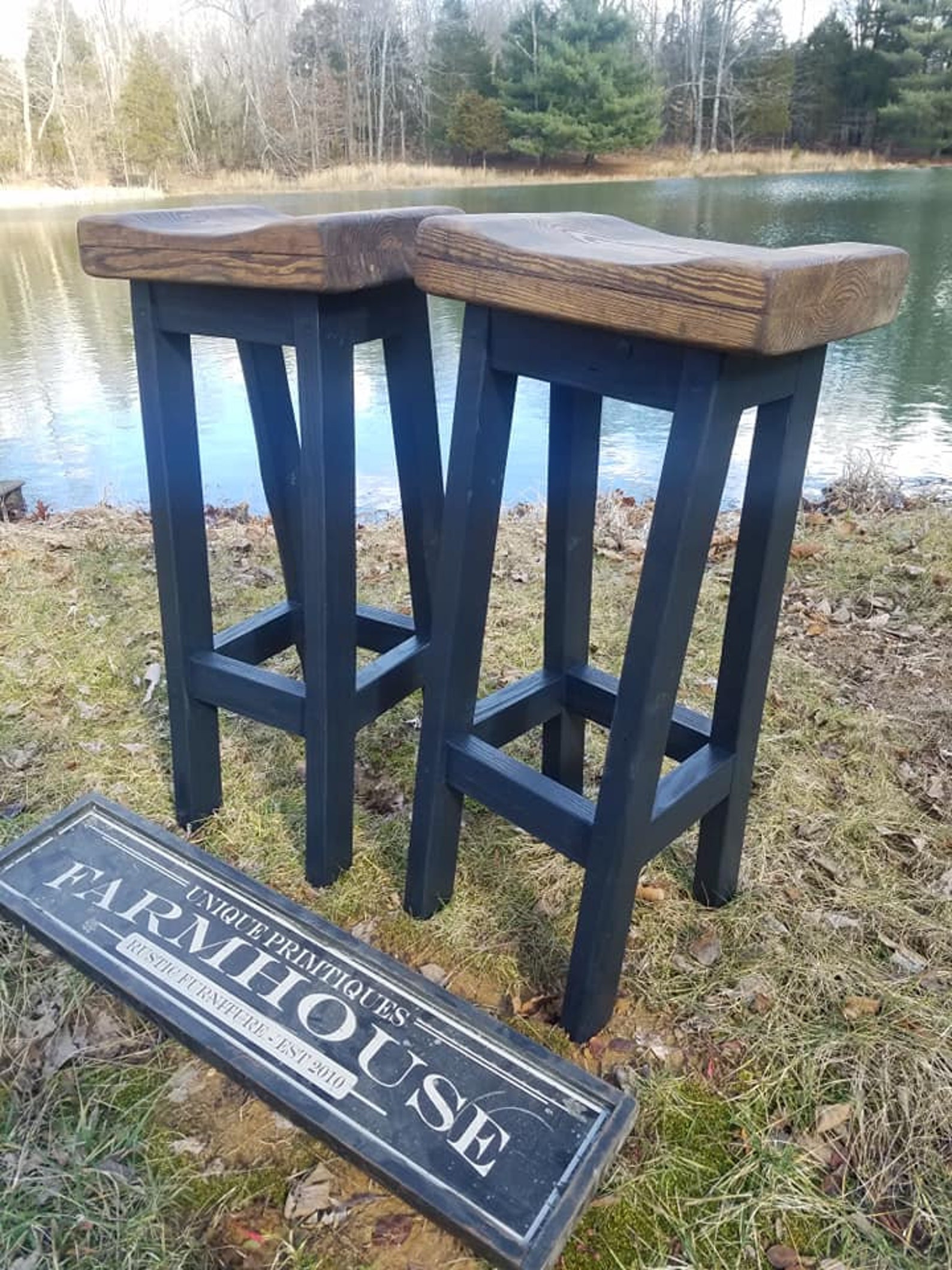 FARMHOUSE BAR STOOLS Lot of Two Rustic Farm House Kitchen Tall | Etsy