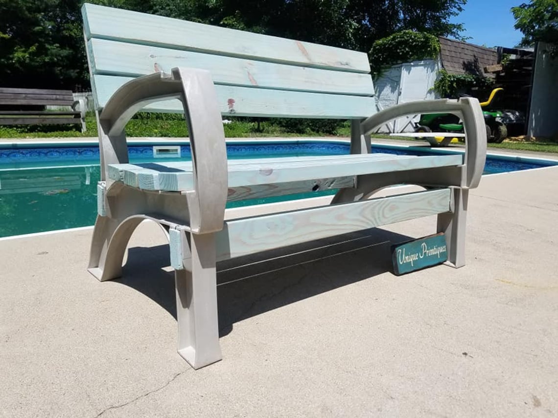 RUSTIC WOOD BENCH Coastal Bleached Blue Indoor Outdoor W/back - Etsy