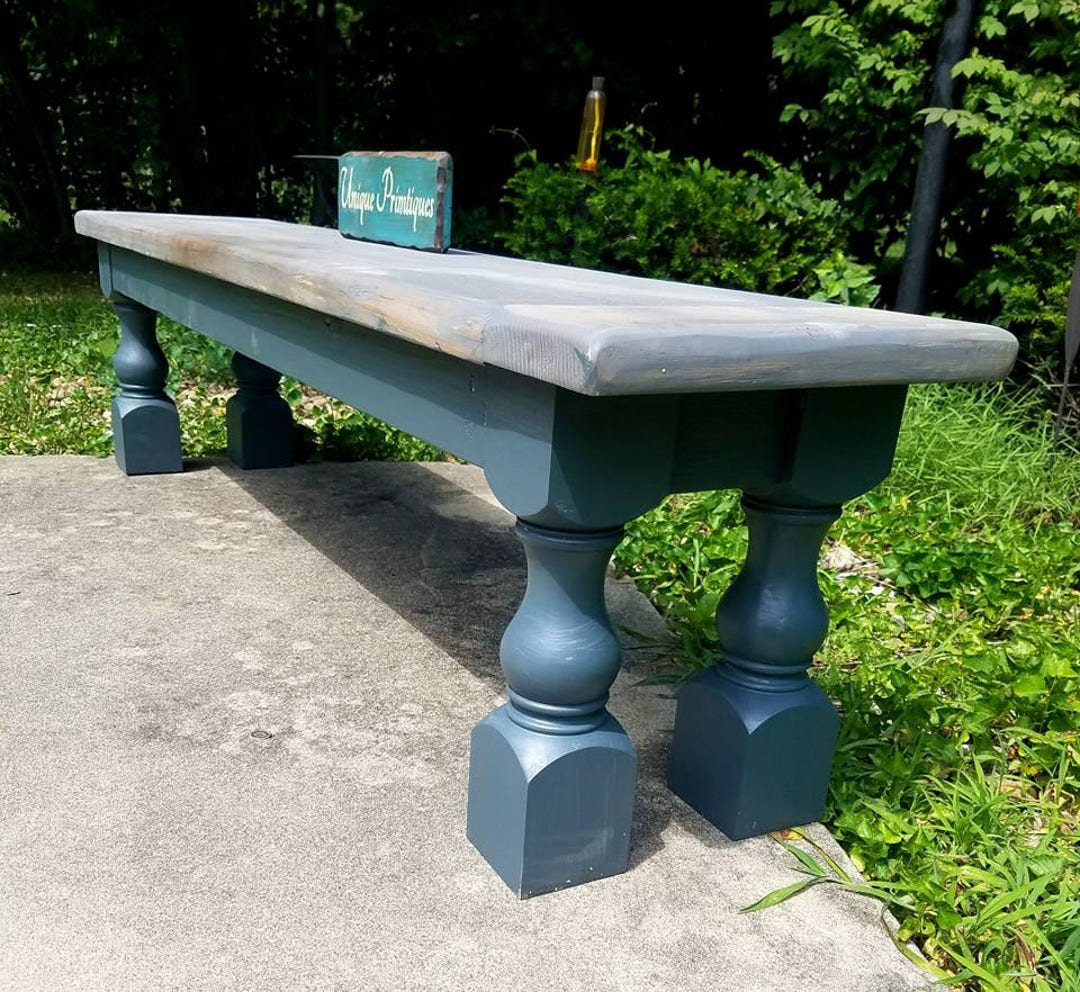 RUSTIC FARMHOUSE BENCH New England Farm House Wood Kitchen Turned Legs ...