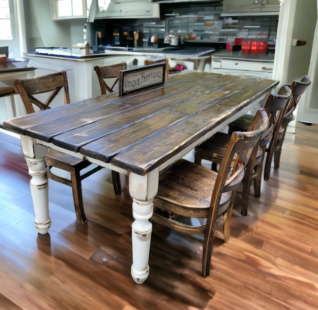 French Country Rustic Farmhouse TABLE 7-piece Set 8-foot Table 6-chairs ...