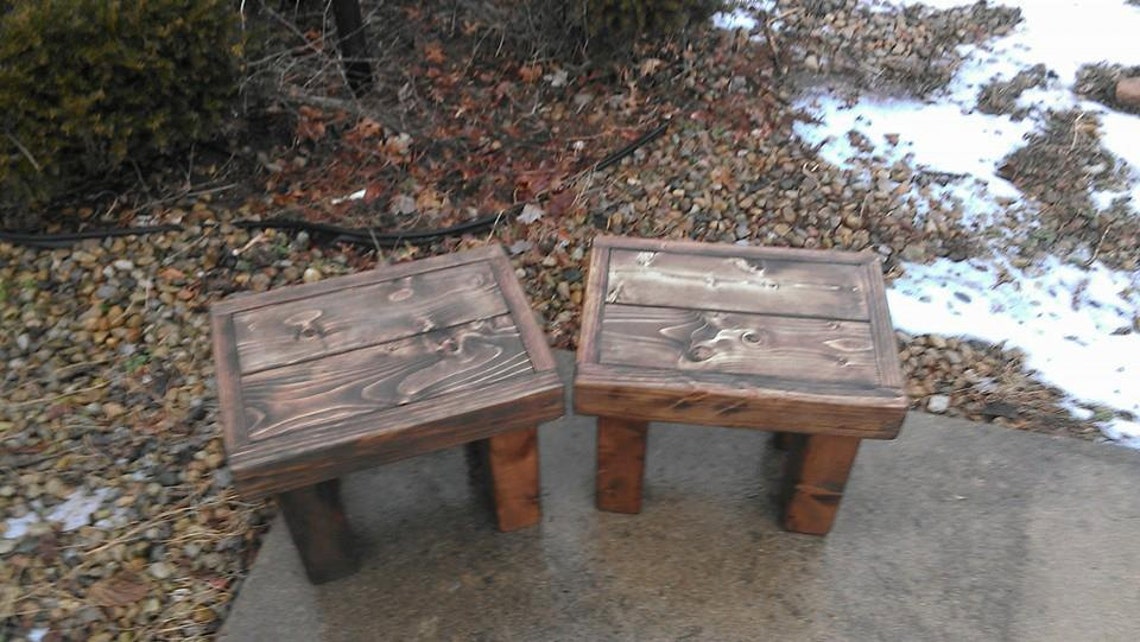 RUSTIC END TABLES Dark Walnut Solid Reclaimed Wood Benches Set - Etsy