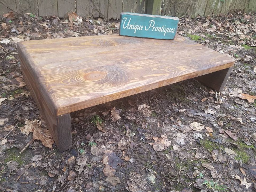 Beautiful Rustic Wood Table Riser Computer Monitor Desk Bench Wooden TV ...