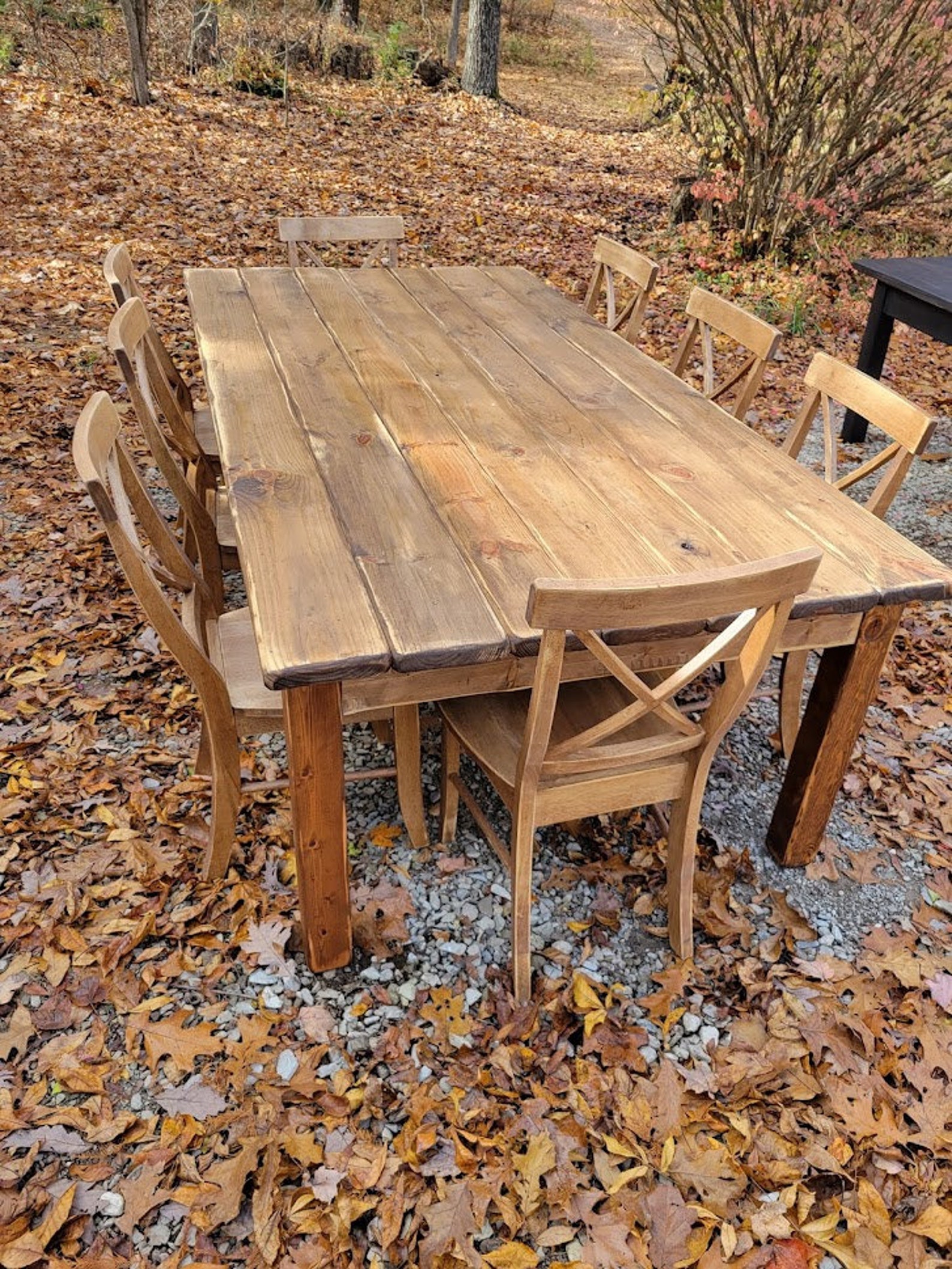 Rustic FARM TABLE 8-foot 9-piece Set W/ Chairs Farm House Country Cabin ...