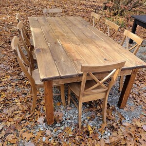 Rustic FARM TABLE 8-foot 9-piece Set W/ Chairs Farm House Country Cabin ...