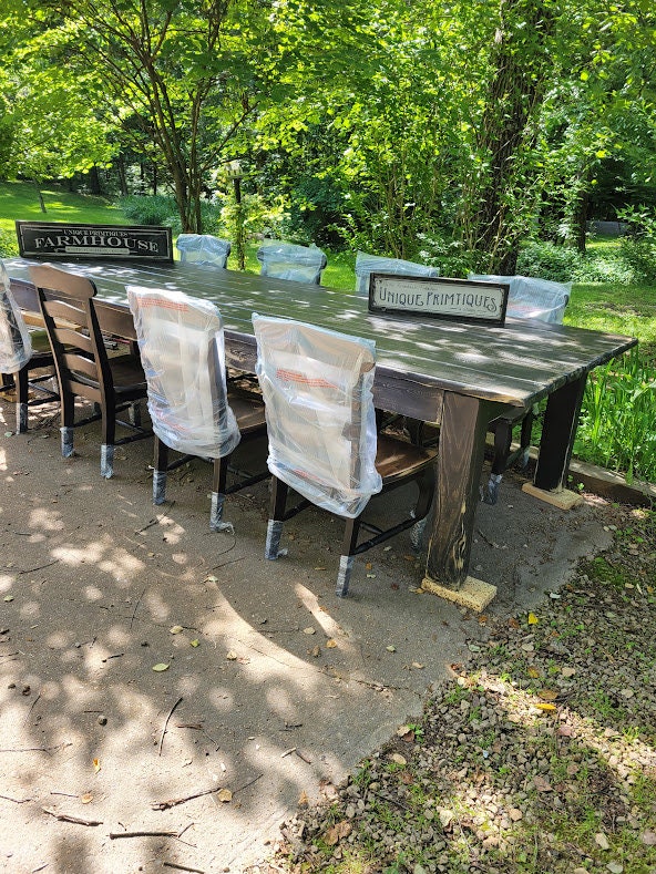 MASSIVE Rustic FARM TABLE Farmhouse Primitive Country Cabin Distressed ...