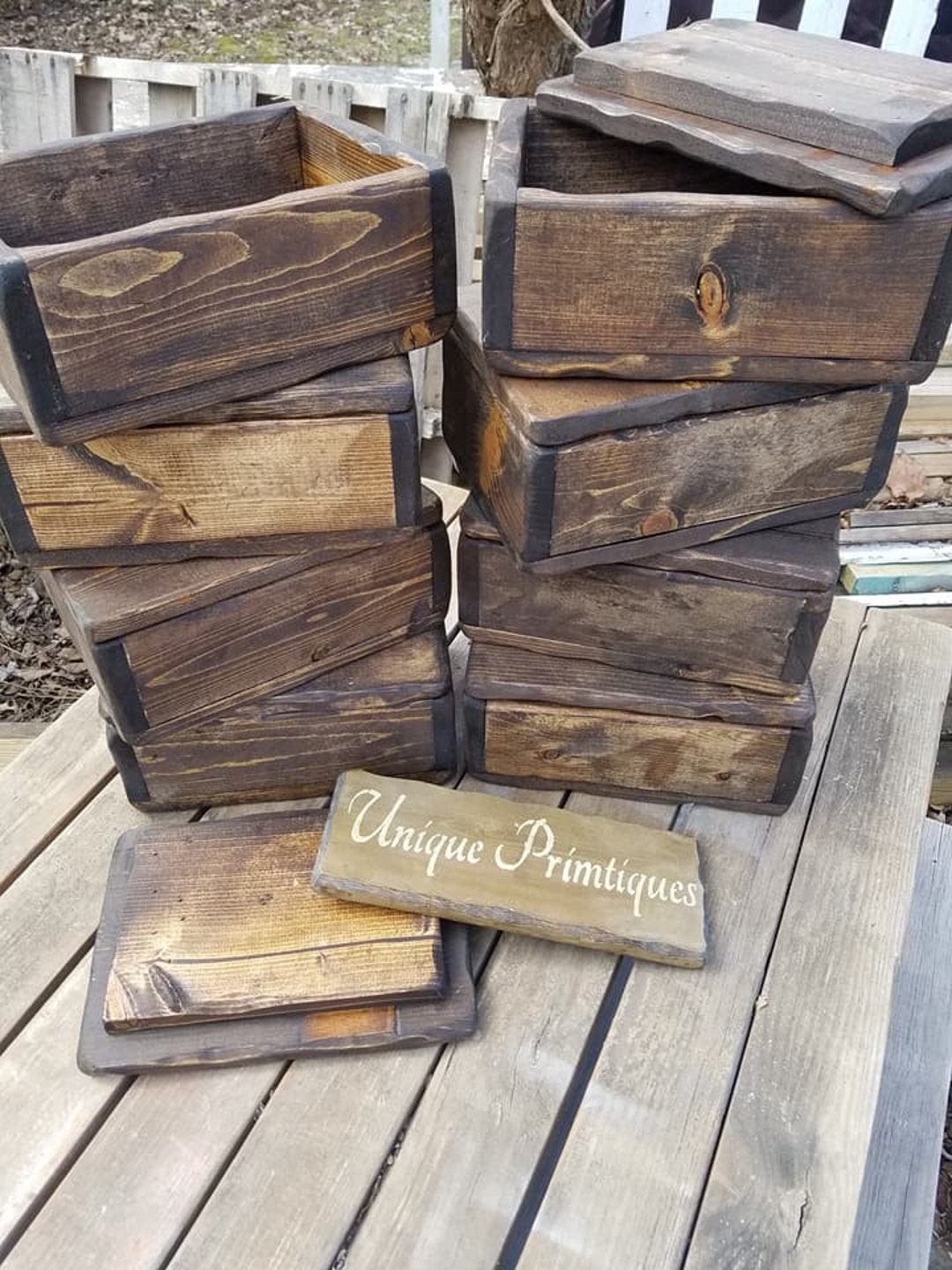 Rustic Nesting Lid Boxes Lot of EIGHT Reclaimed Wood Tray Box 8x11x5h ...