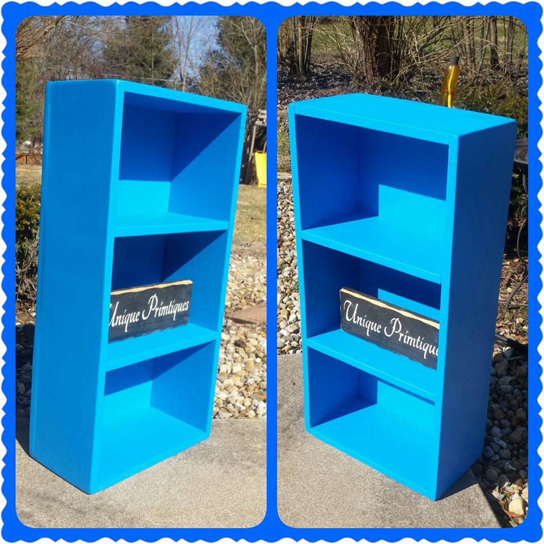 BLUE Wood Book Shelf Bookcase Unique Bathroom Hall Entry Kitchen ...