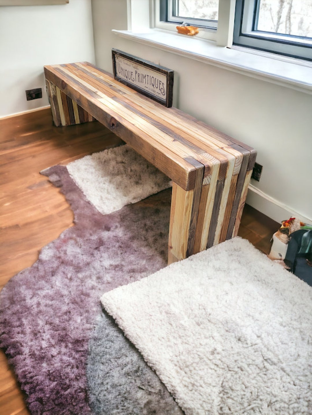 Reclaimed PALLET WOOD Rustic Bench by Unique Primtiques Salvaged Pine ...