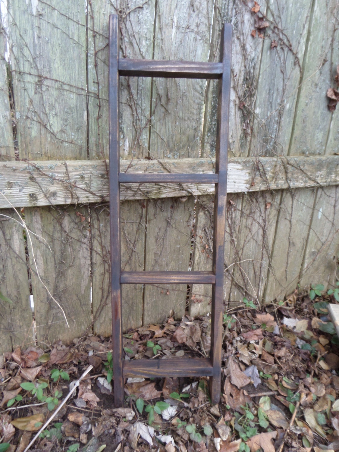 RUSTIC WOOD LADDER Primitive Black Distressed Aged Antiqued Home Decor ...