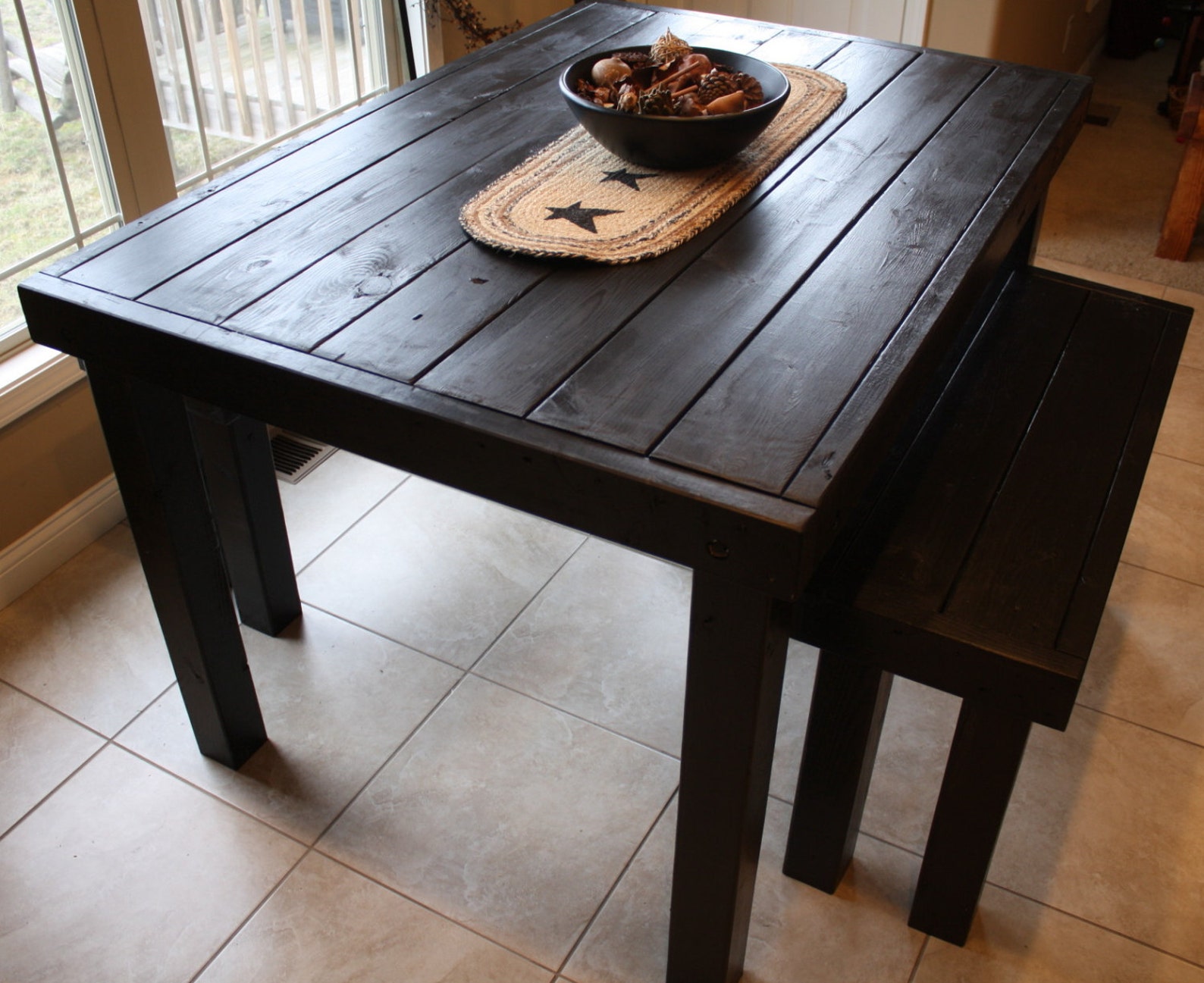 RUSTIC PUB TABLE & Bench Set Black Tall Bar Kitchen Table With - Etsy