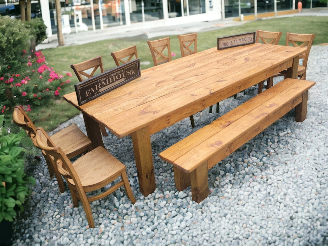 Rustic FARM TABLE 10 Ft or 12 Foot Set W/you Pick Chairs Farm House ...