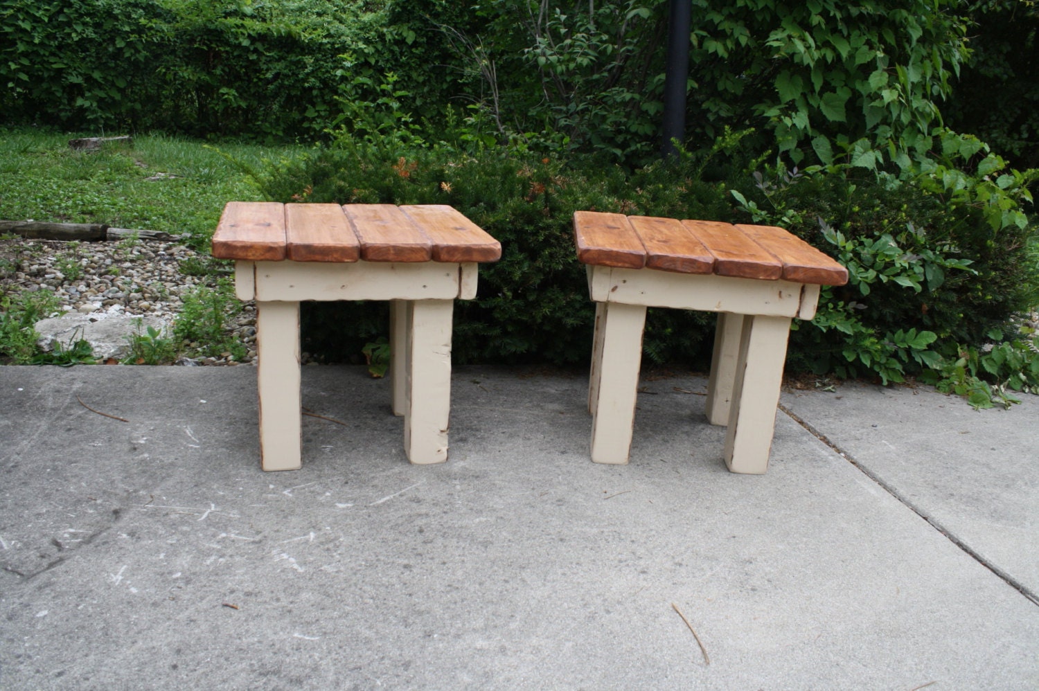 FARMHOUSE END TABLES Rustic Farm House Light American Walnut Antique ...