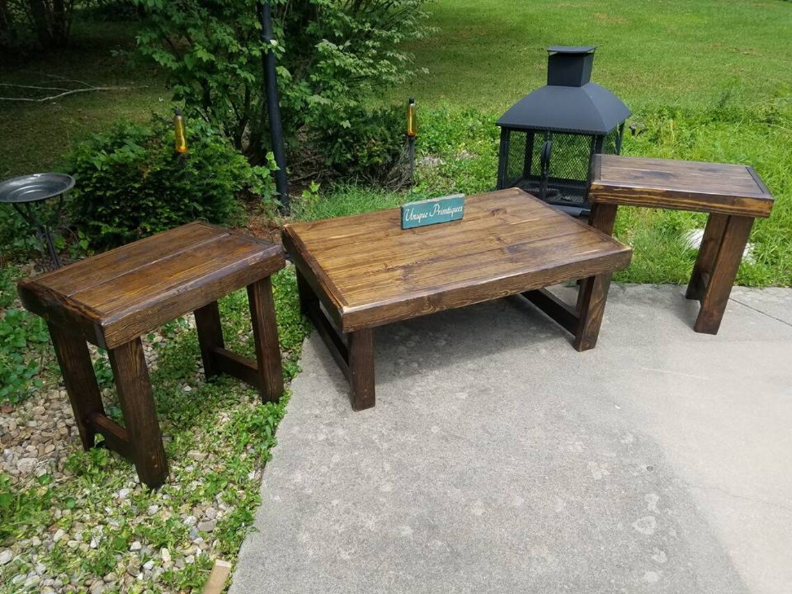 RUSTIC COFFEE TABLE Set End Tables Reclaimed Wood Dark Walnut - Etsy
