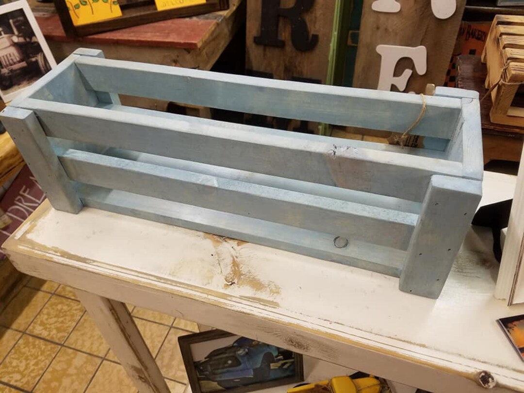 Rustic Wood CRATE Bleached Blue Hand Made Bathroom Kitchen Living Room ...