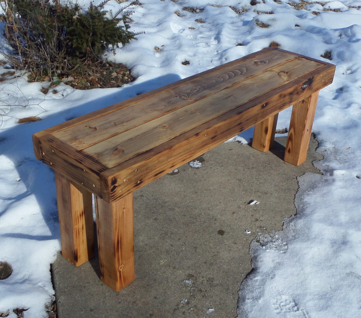 RUSTIC WOOD BENCH Indoor Outdoor Mudroom Porch Burnt Golden Oak Solid ...